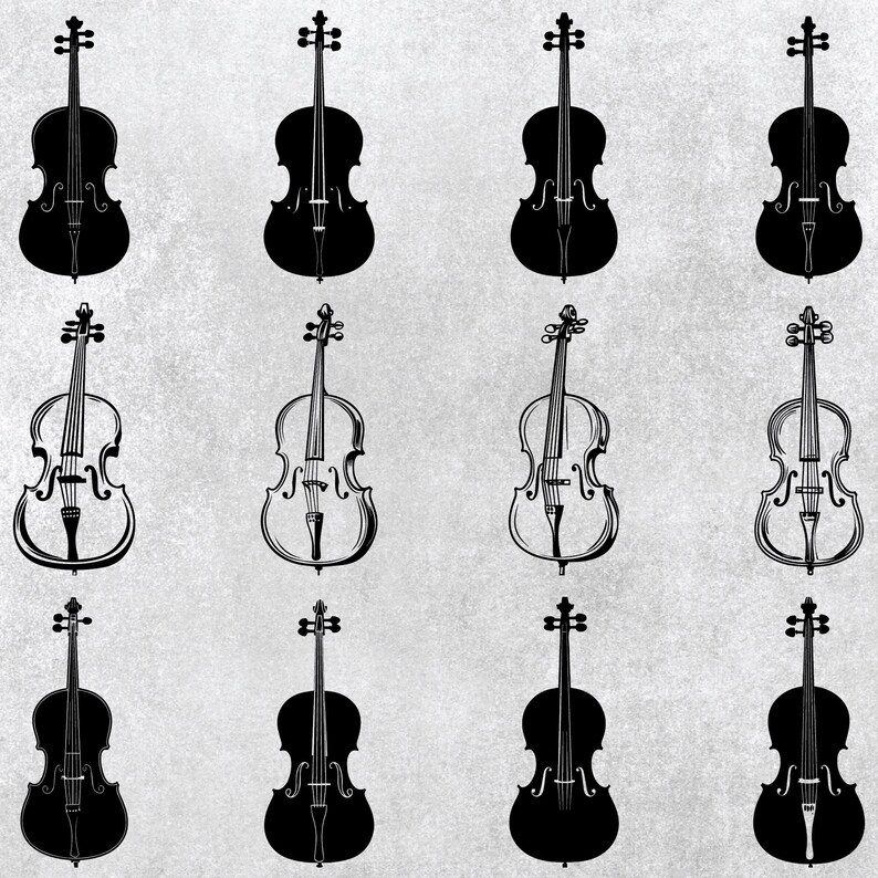 Cello Svg Bundle, Cello Silhouette Set, Cello Clipart, Cello Decal ...