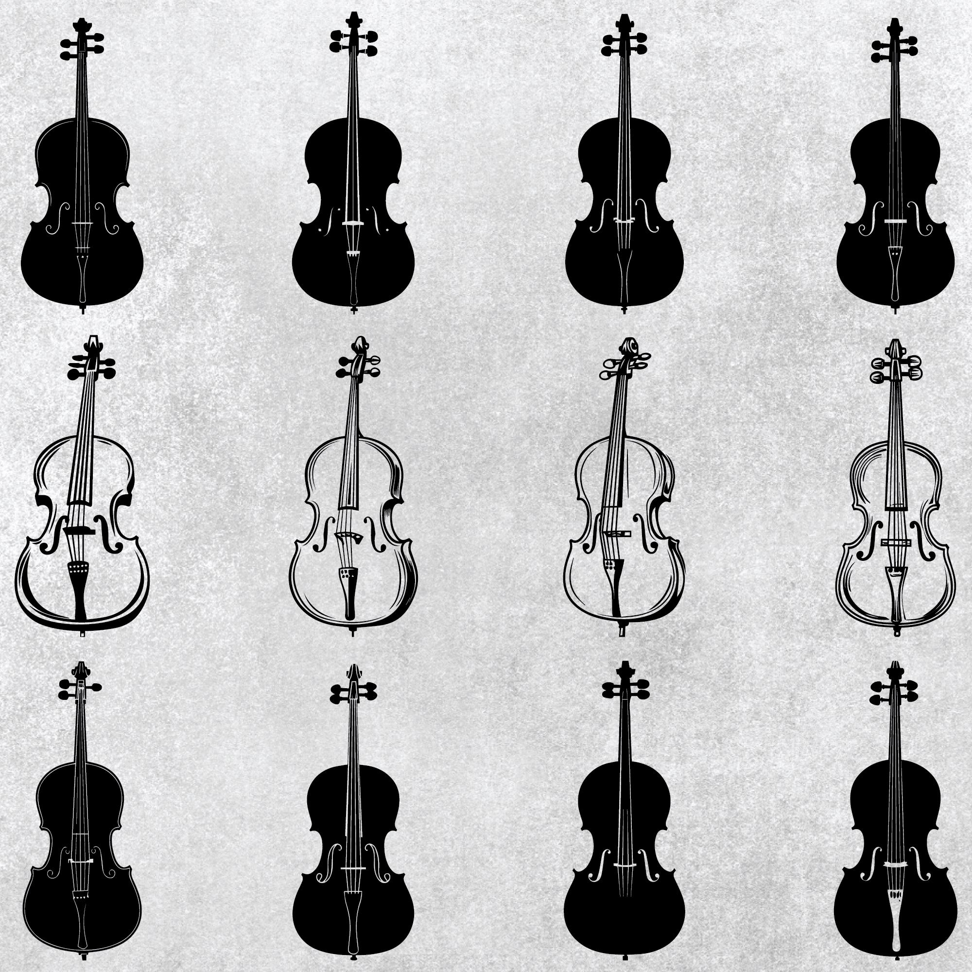Cello Svg Bundle, Cello Silhouette Set, Cello Clipart, Cello Decal ...