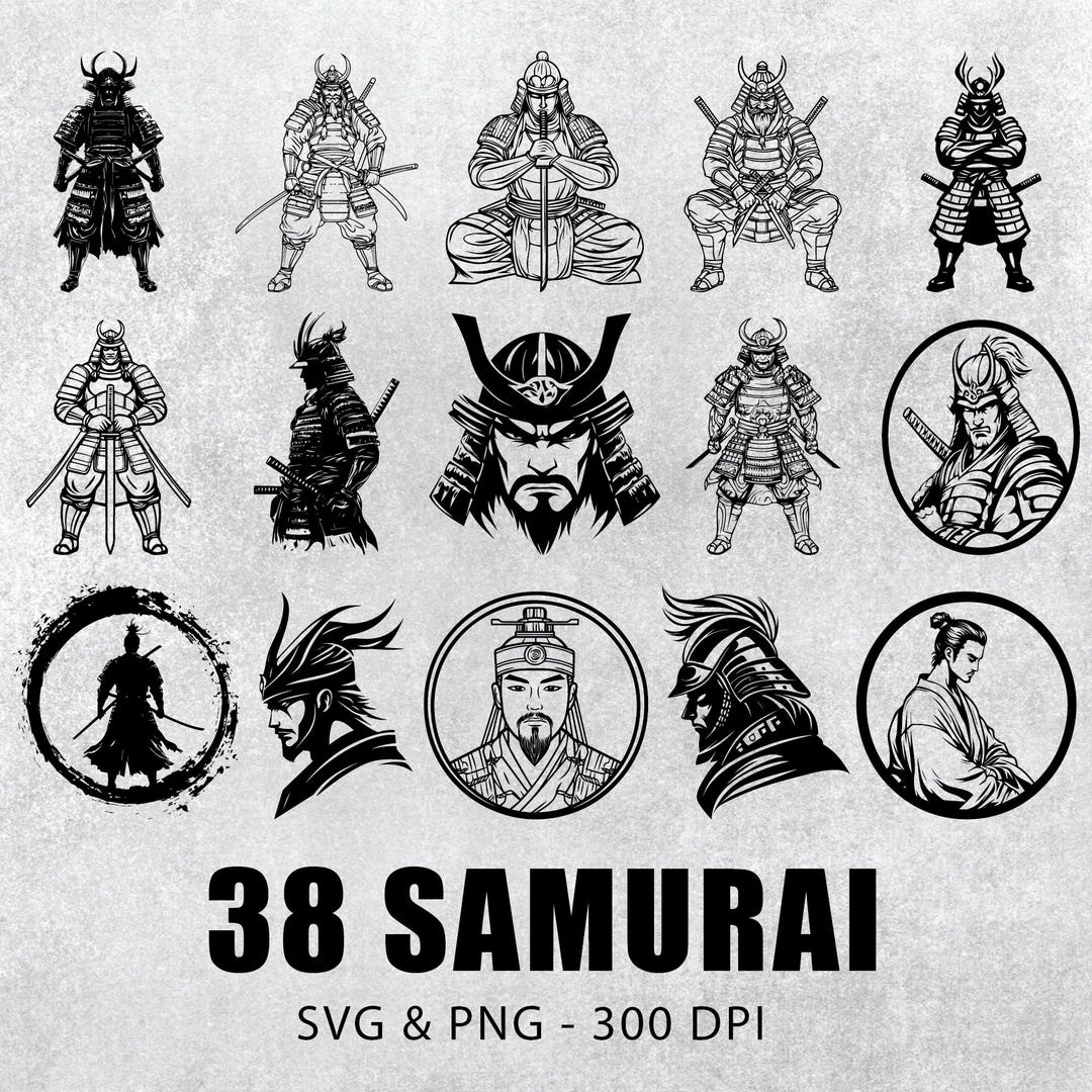 Samurai Svg Bundle, Samurai Vector Set, Samurai Clipart, Samurai Decal ...