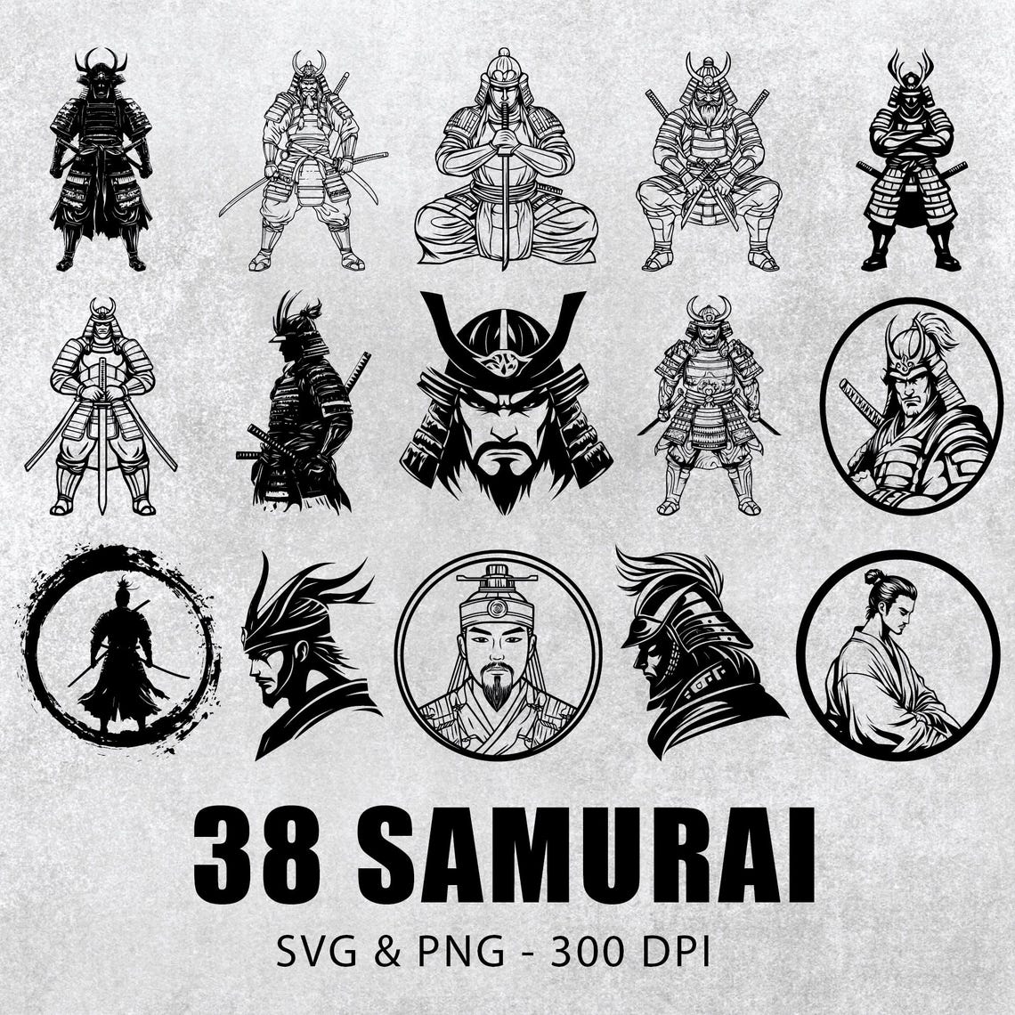 Samurai Svg Bundle, Samurai Vector Set, Samurai Clipart, Samurai Decal ...