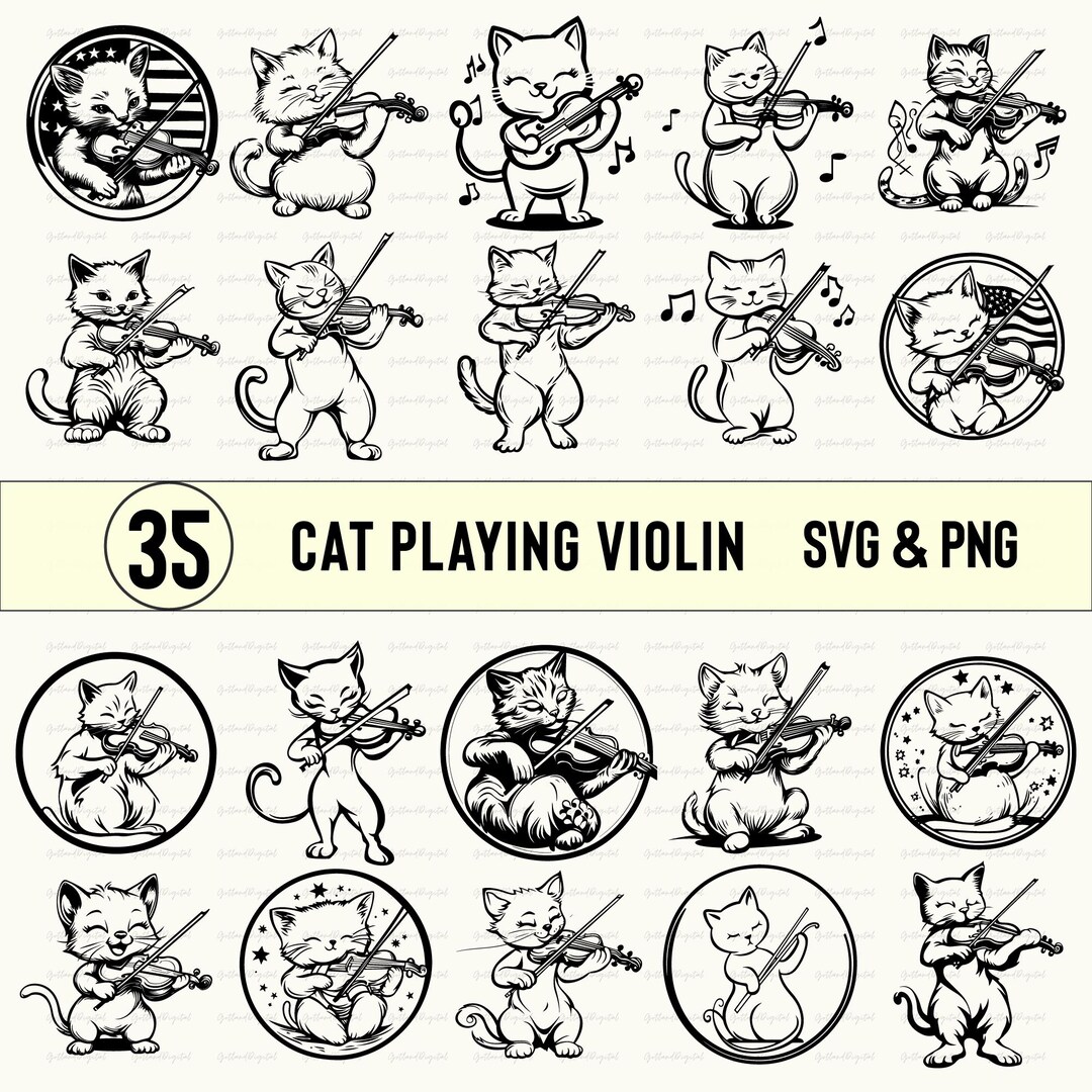 Cat Playing Violin Svg PNG Bundle, Cat Playing Violin Silhouette ...