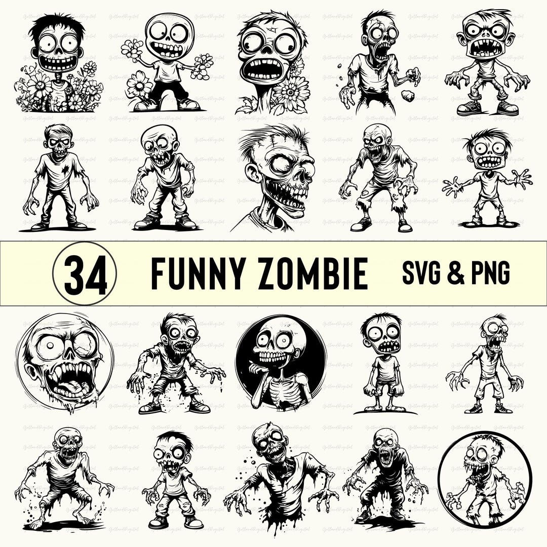 Funny Zombie Clipart: SVG PNG Bundle, Vector Art (digital Download) - Etsy