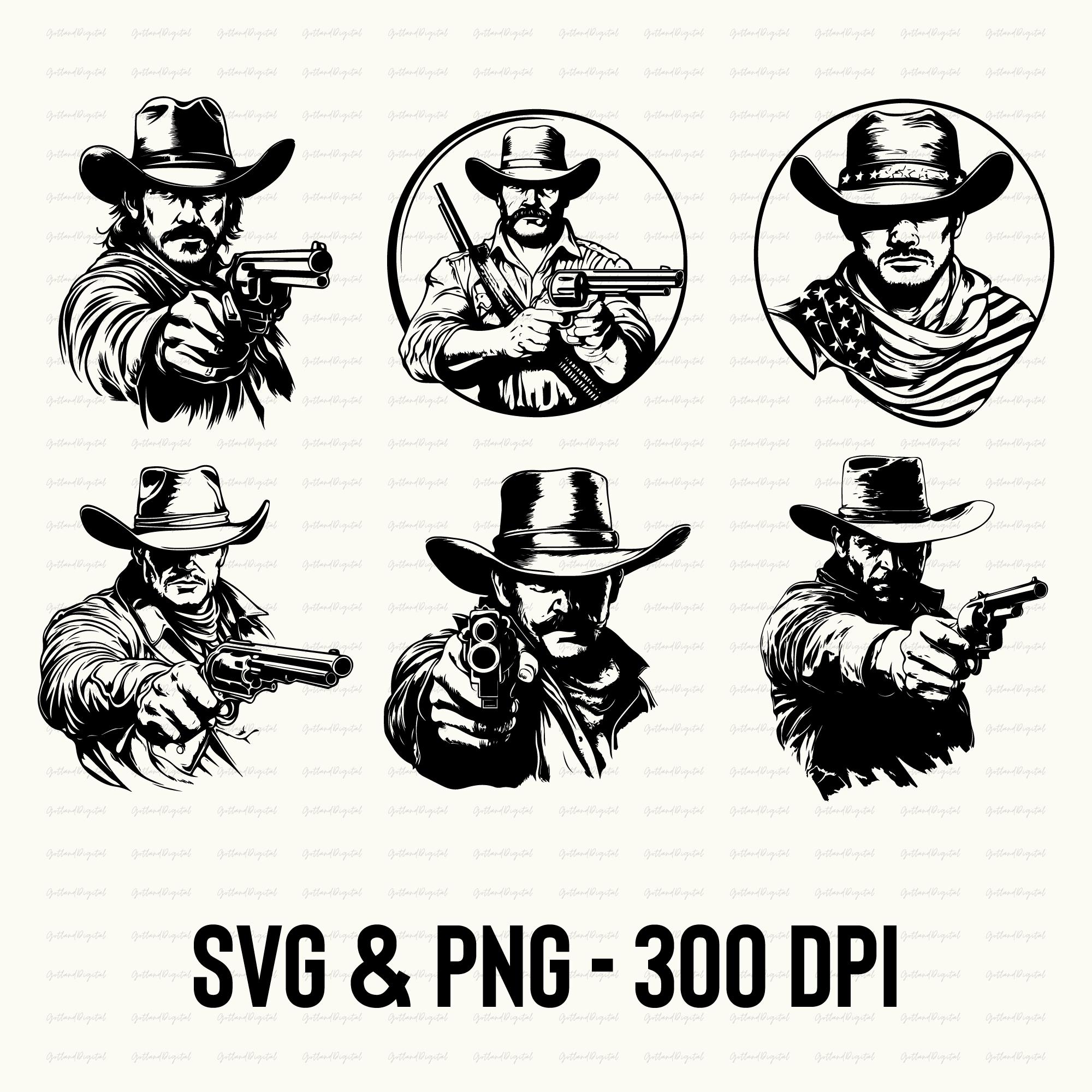 Outlaw Cowboy Clipart: Silhouette Vector Graphics (SVG, PNG) - Etsy