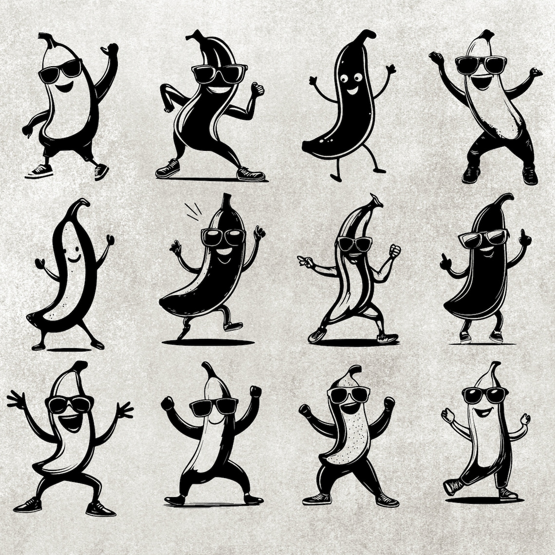 Cute Banana Dancing Svg Bundle, Cute Banana Dancing Silhouette, Cute ...
