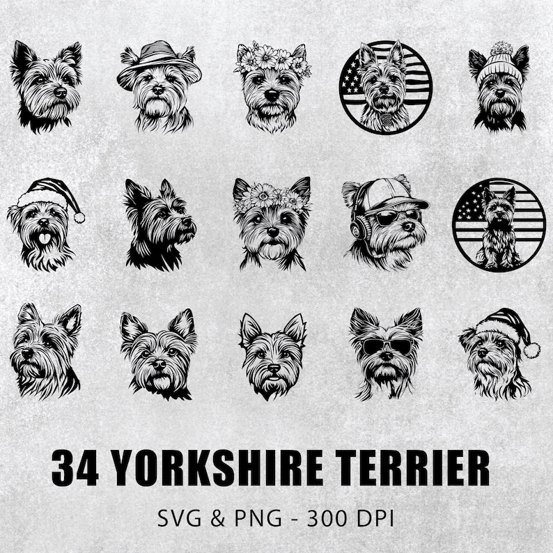 Yorkshire Terrier SVG Bundle: Dog Silhouette Clipart (PNG, Cricut) - Etsy