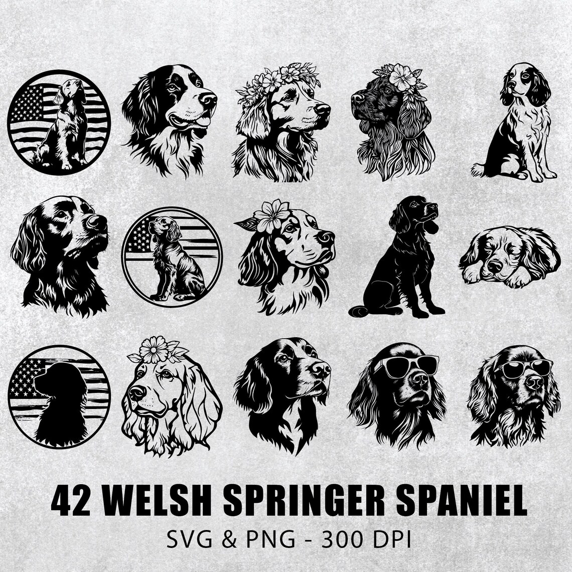 Welsh Springer Spaniel SVG Bundle, Clipart, Silhouette and Cricut Files ...
