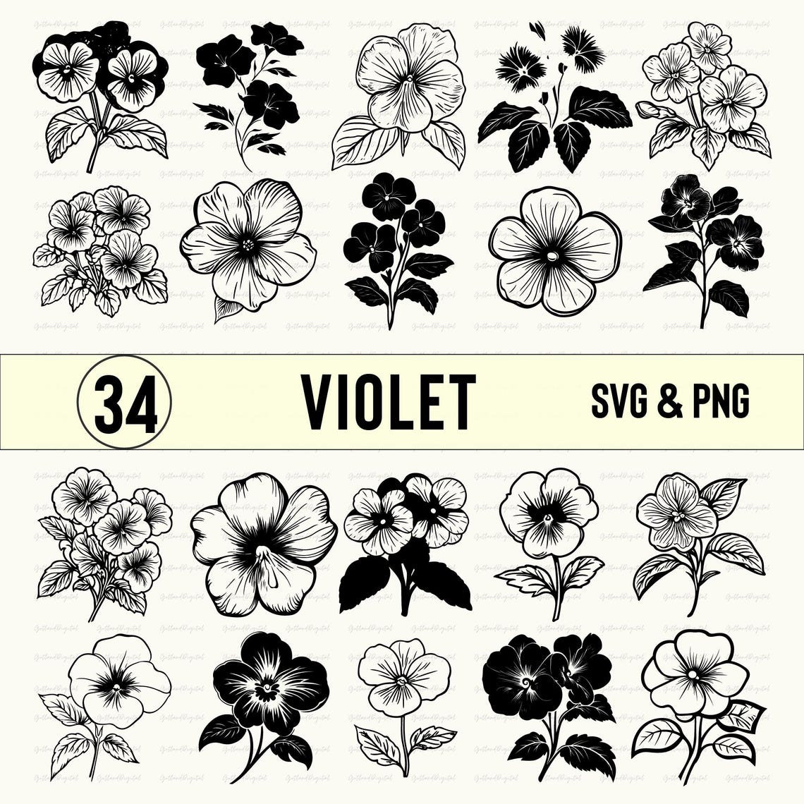 Violet Flower SVG PNG Clipart: Floral Silhouette Vector Cut Files - Etsy