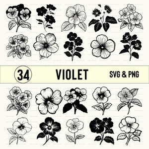 Violet Flower SVG PNG Clipart: Floral Silhouette Vector Cut Files - Etsy