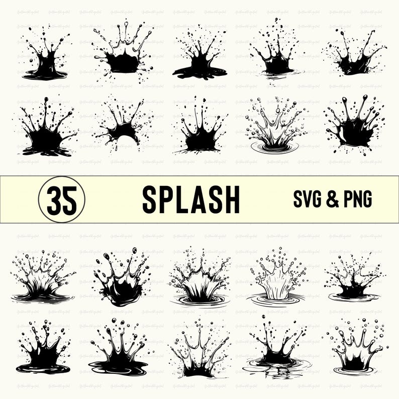 Splash SVG Bundle: Water Drop Clipart, Silhouette Vector (PNG) - Etsy
