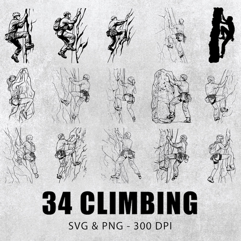 Climbing Silhouette Bundle Svg, Climbing Svg Vector Set, Climbing ...