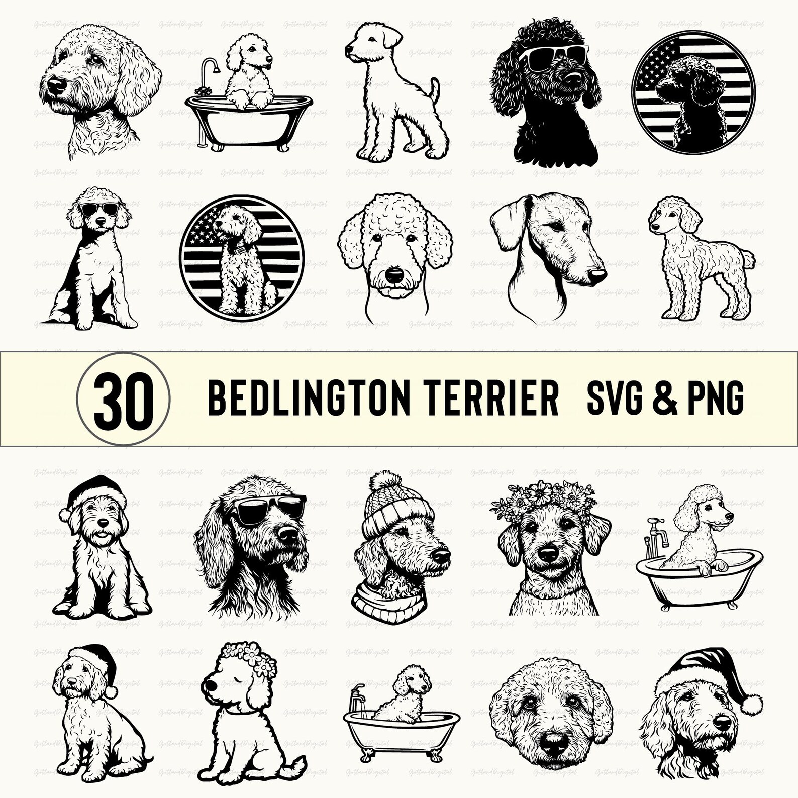 Bedlington Terrier Svg Bundle, Bedlington Terrier Silhouette ...
