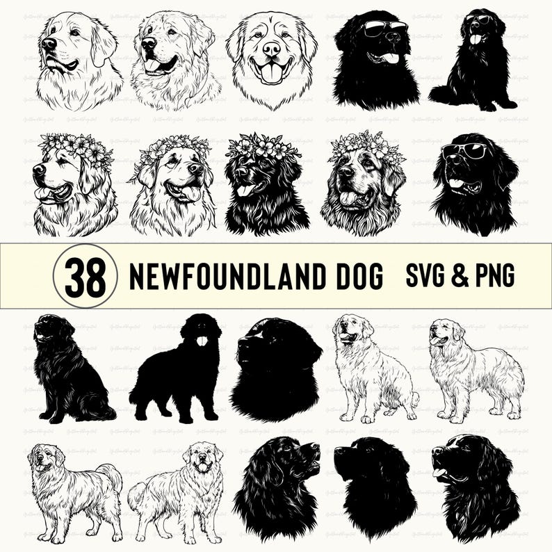 Newfoundland Silhouette Bundle Svg, Newfoundland Svg Vector Set ...
