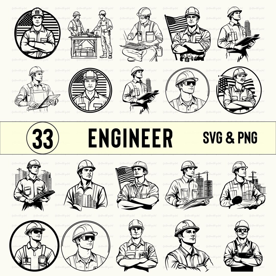Engineer Silhouette Vector: Clipart SVG PNG Bundle - Etsy