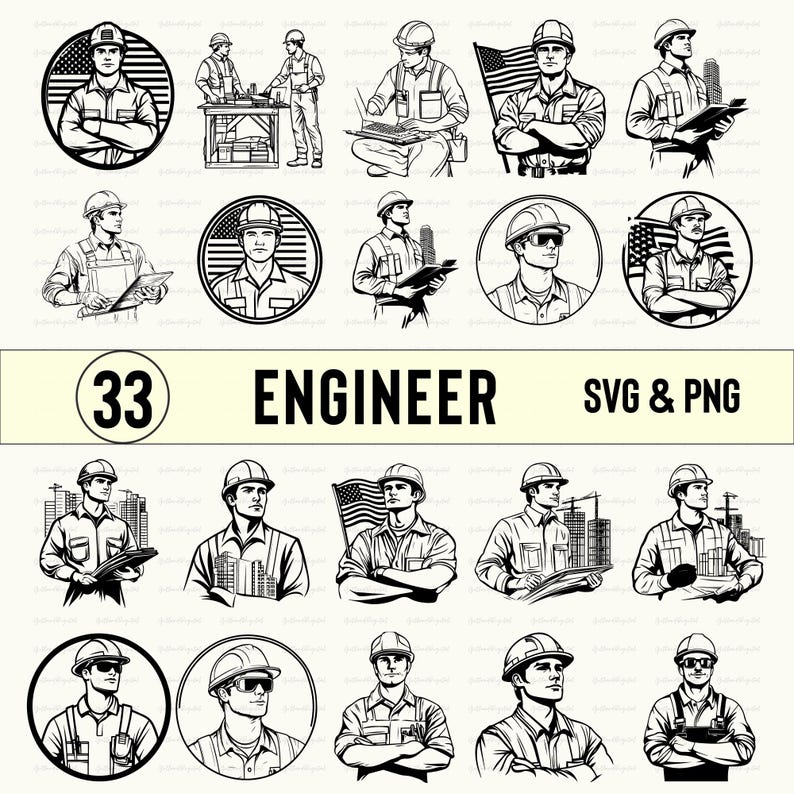Engineer Silhouette Vector: Clipart SVG PNG Bundle - Etsy