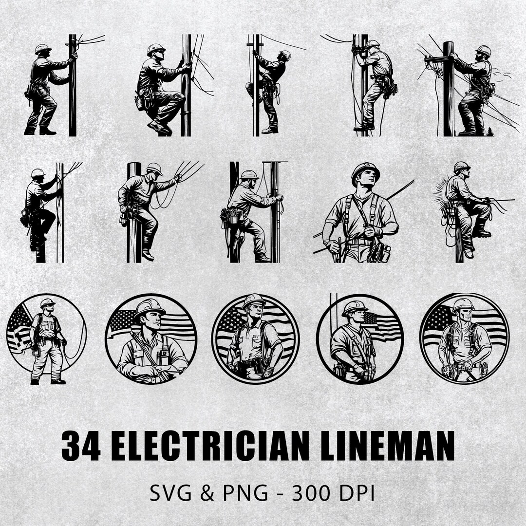 Electrician Lineman SVG PNG Bundle: Silhouette Clipart, Decal Cut File ...