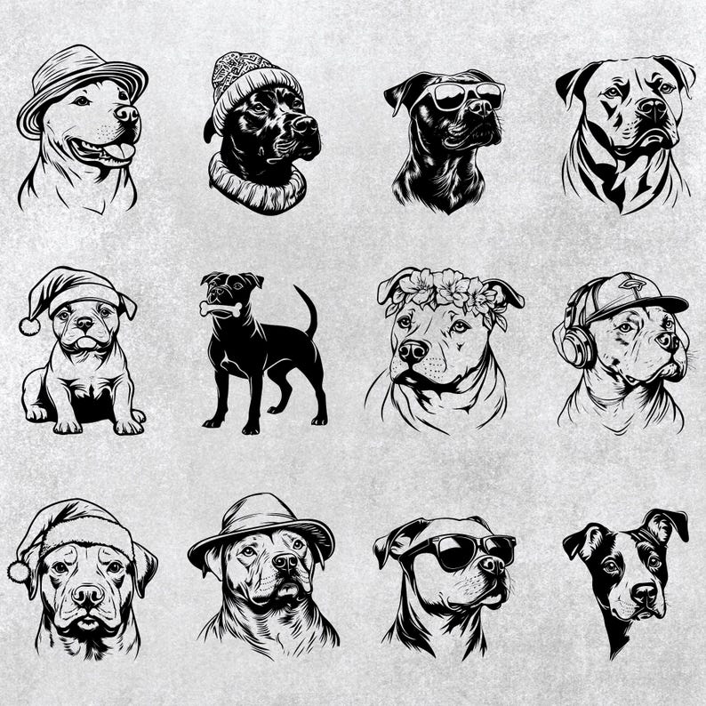 Staffy Dog Svg Bundle, Staffy Dog Silhouette, Staffy Dog Clipart ...