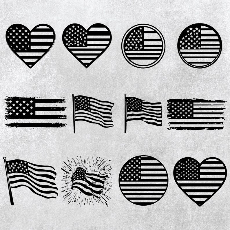 USA Flag SVG PNG Bundle: Patriotic Clipart, Vector Cut Files - Etsy