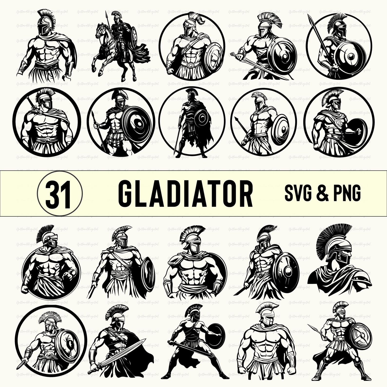 Gladiator Silhouette: Vector Cut Files, Clipart (SVG, PNG) - Etsy
