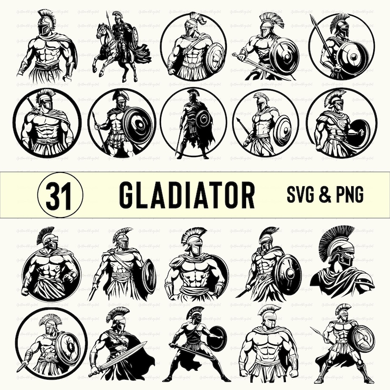 Gladiator Silhouette: Vector Cut Files, Clipart (SVG, PNG) - Etsy