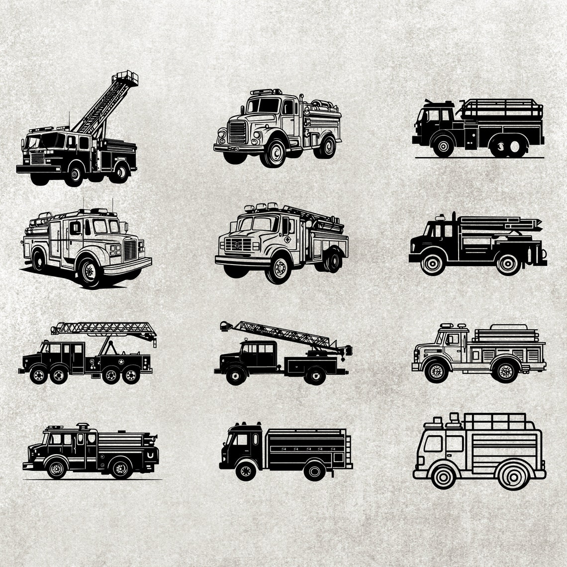 Fire Truck Silhouette Bundle Svg, Fire Truck Svg Vector Set, Fire Truck ...