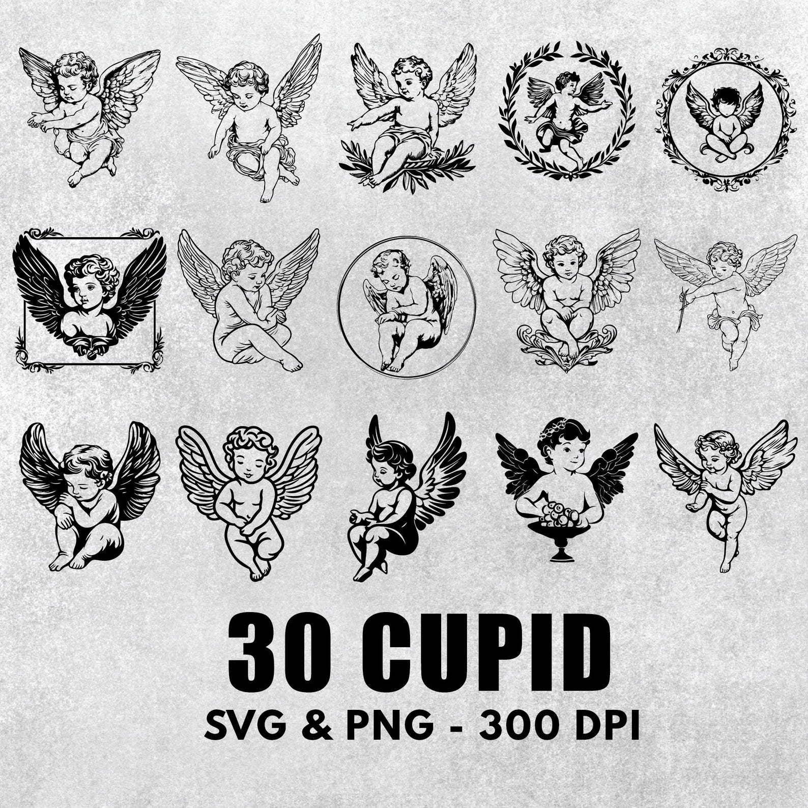 Cupid Svg Bundle, Cupid Silhouette Set, Cupid Clipart, Cupid Decal ...