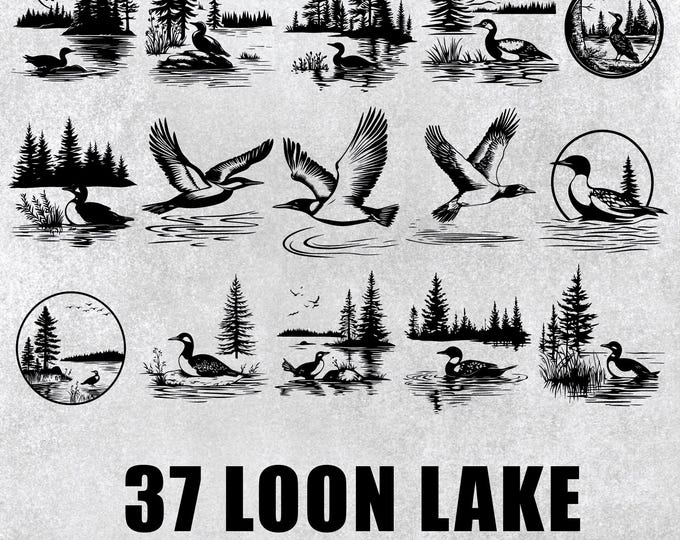 Loon Lake Scene Laser Engrave Files Svg Png Dxf Eps Pdf Vector Graphic ...