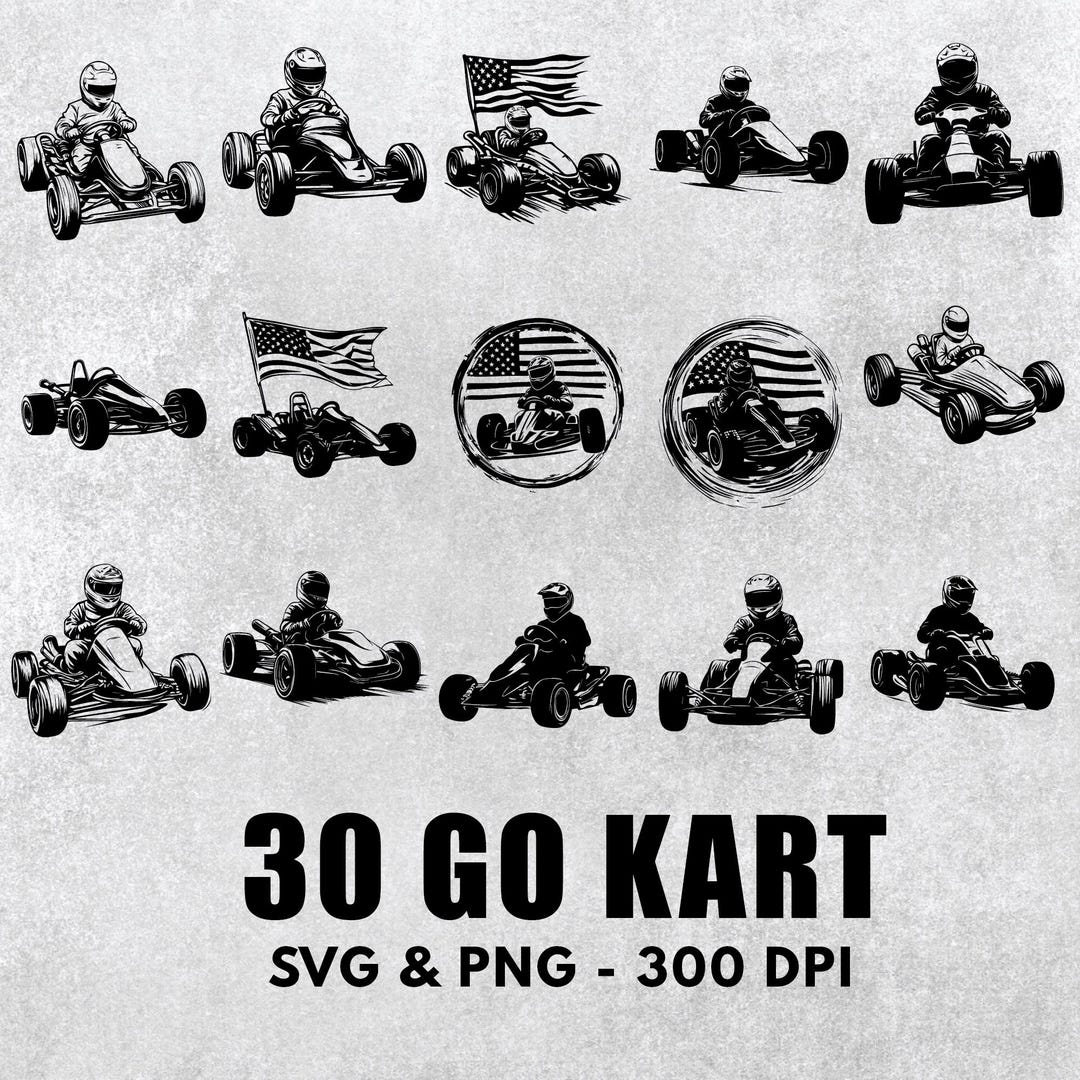 Go Kart Svg Bundle, Go Kart Silhouette Set, Go Kart Clipart, Go Kart ...