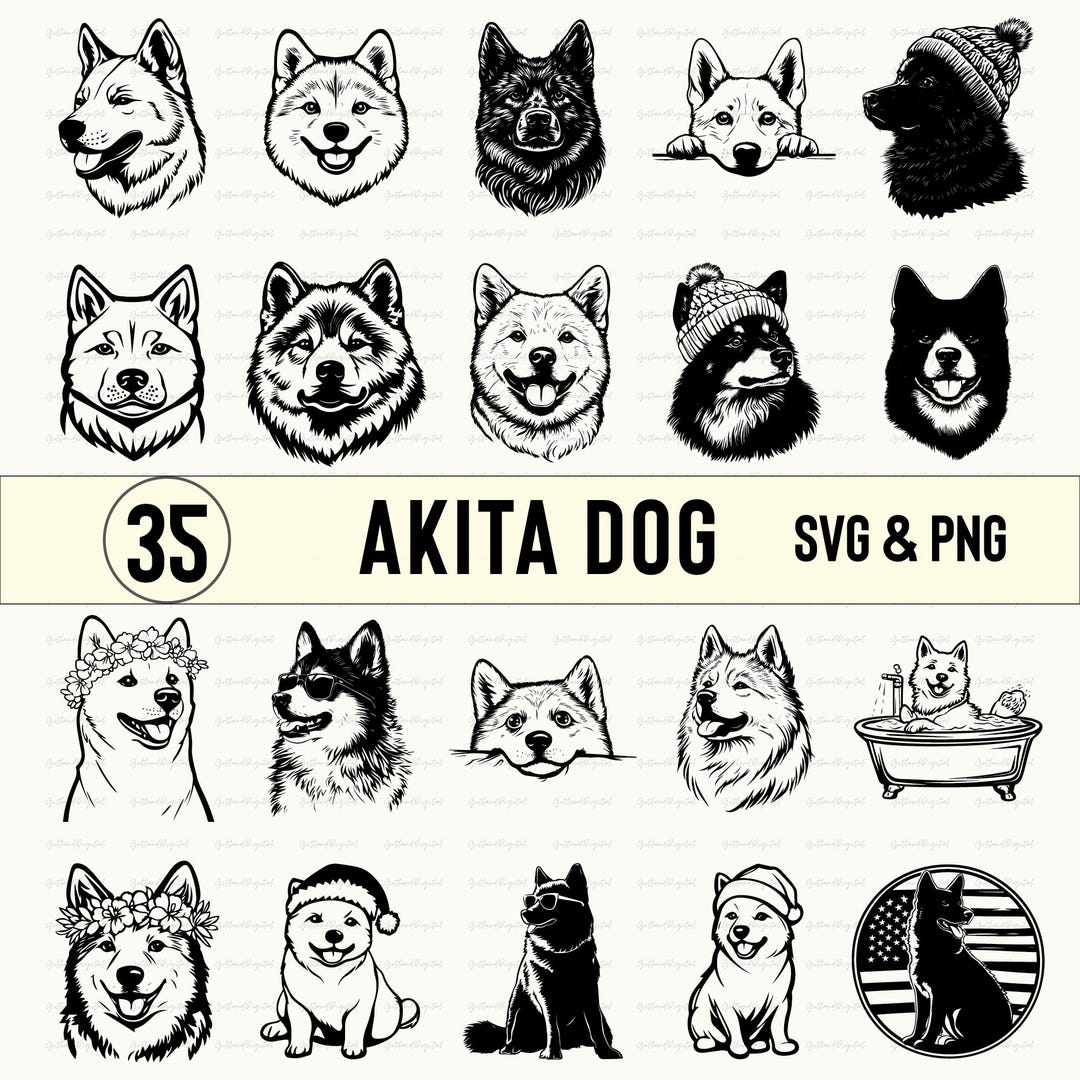 Akita Dog Svg Bundle, Akita Dog Silhouette, Akita Dog Clipart, Akita ...