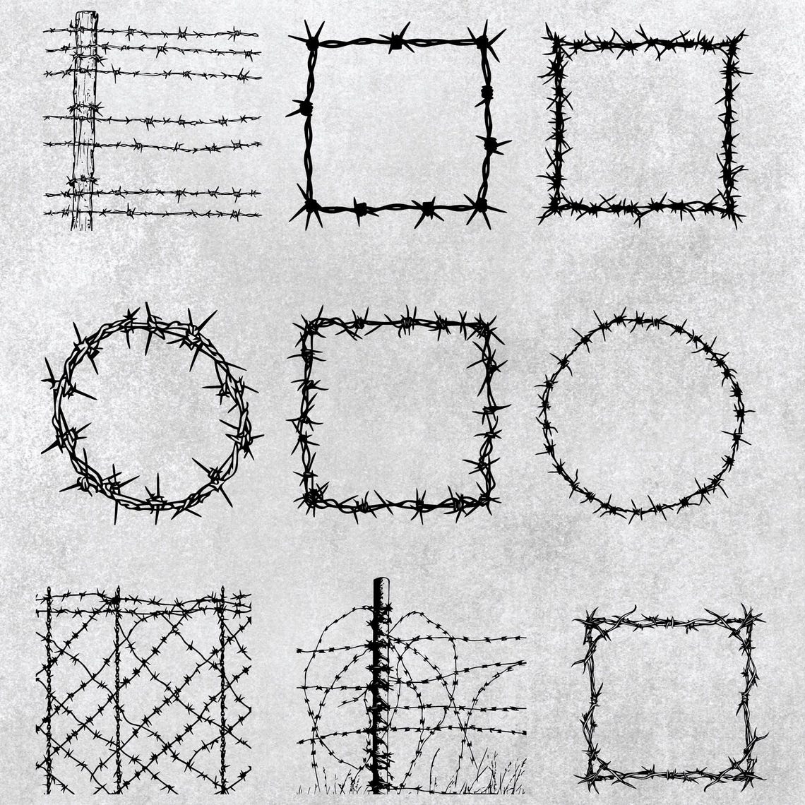 Barbed Wire Svg Bundle, Barbed Wire Silhouette Set, Barbed Wire Clipart ...