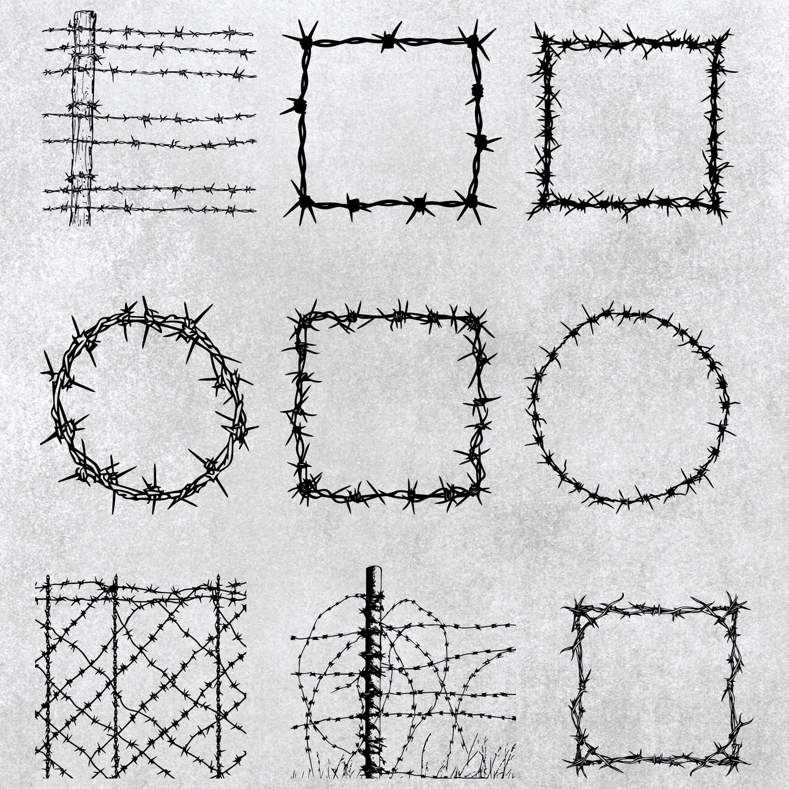 Barbed Wire Svg Bundle, Barbed Wire Silhouette Set, Barbed Wire Clipart ...