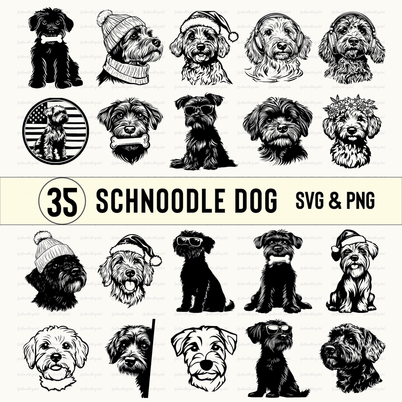 Schnoodle Dog Silhouette Bundle: SVG, PNG, Cricut Cut Files - Etsy