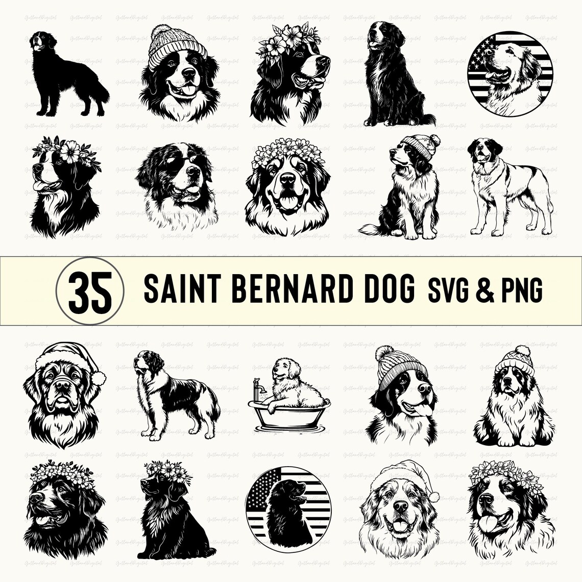 Saint Bernard Dog Svg Bundle, Saint Bernard Dog Silhouette, Saint ...