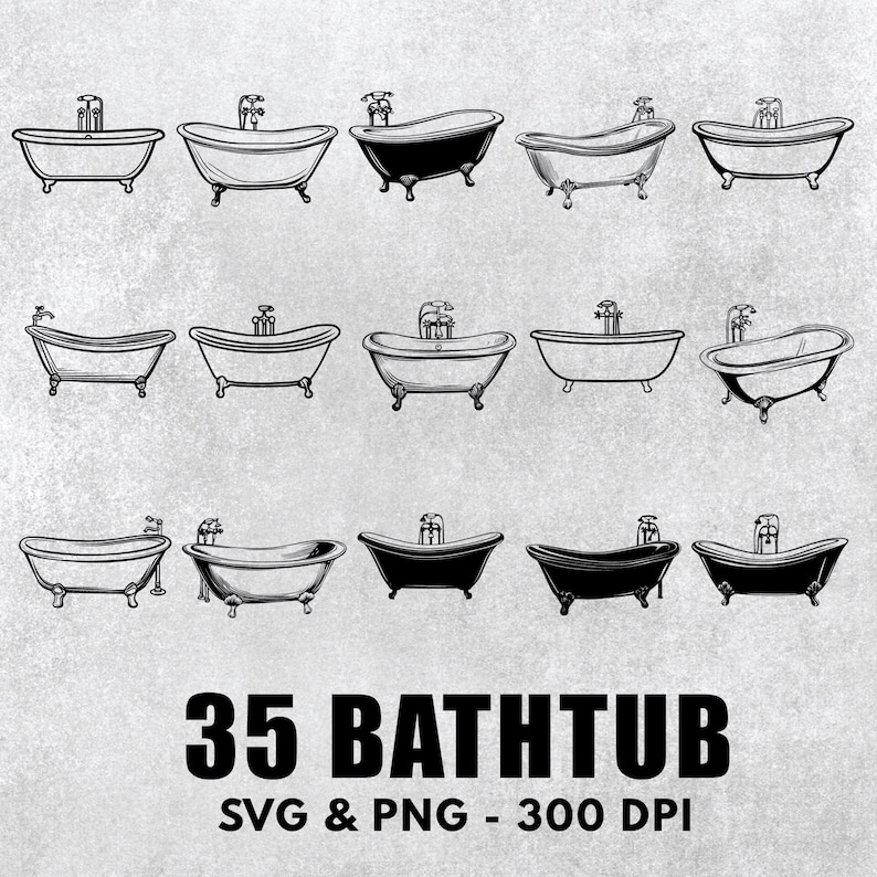 Bathtub Svg Bundle, Bathtub Silhouette, Bathtub Clipart, Bathtub Vector ...