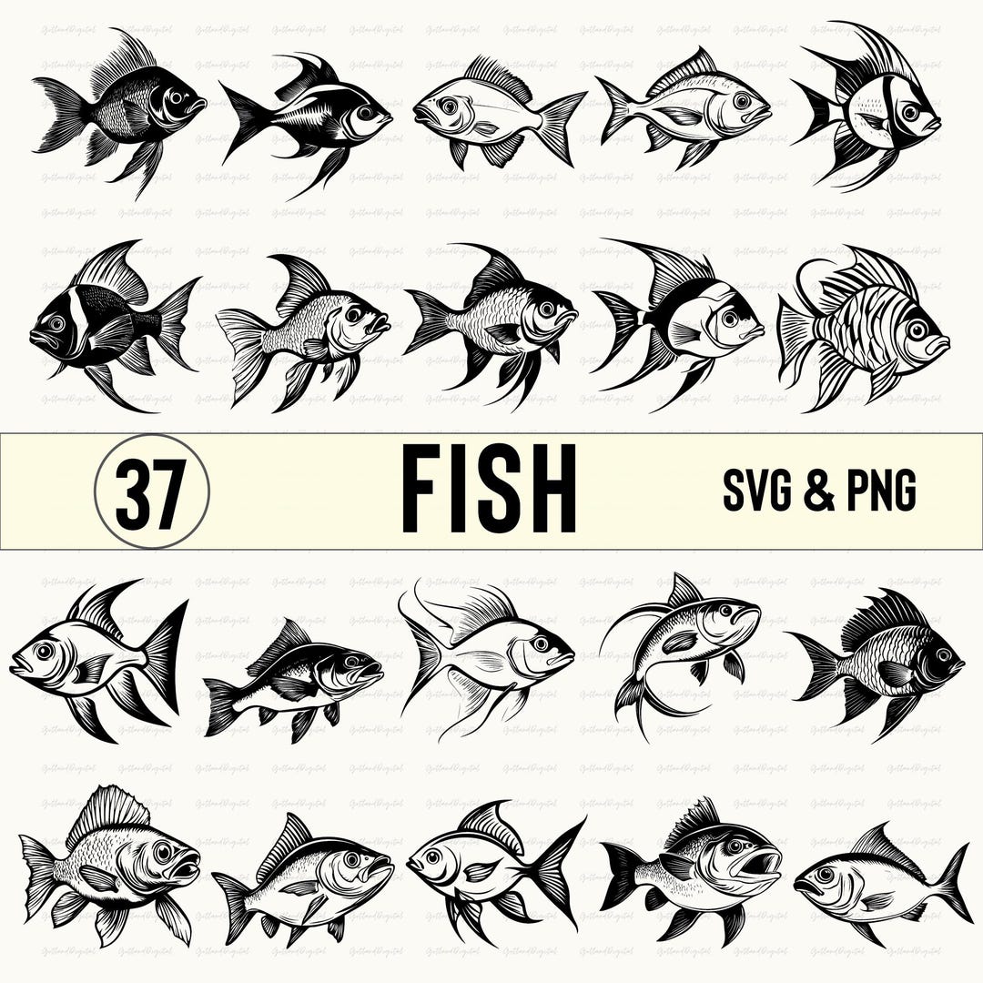 Fish Svg Bundle, Fish Silhouette, Fish Clipart, Fish Vector, Fish Decal ...