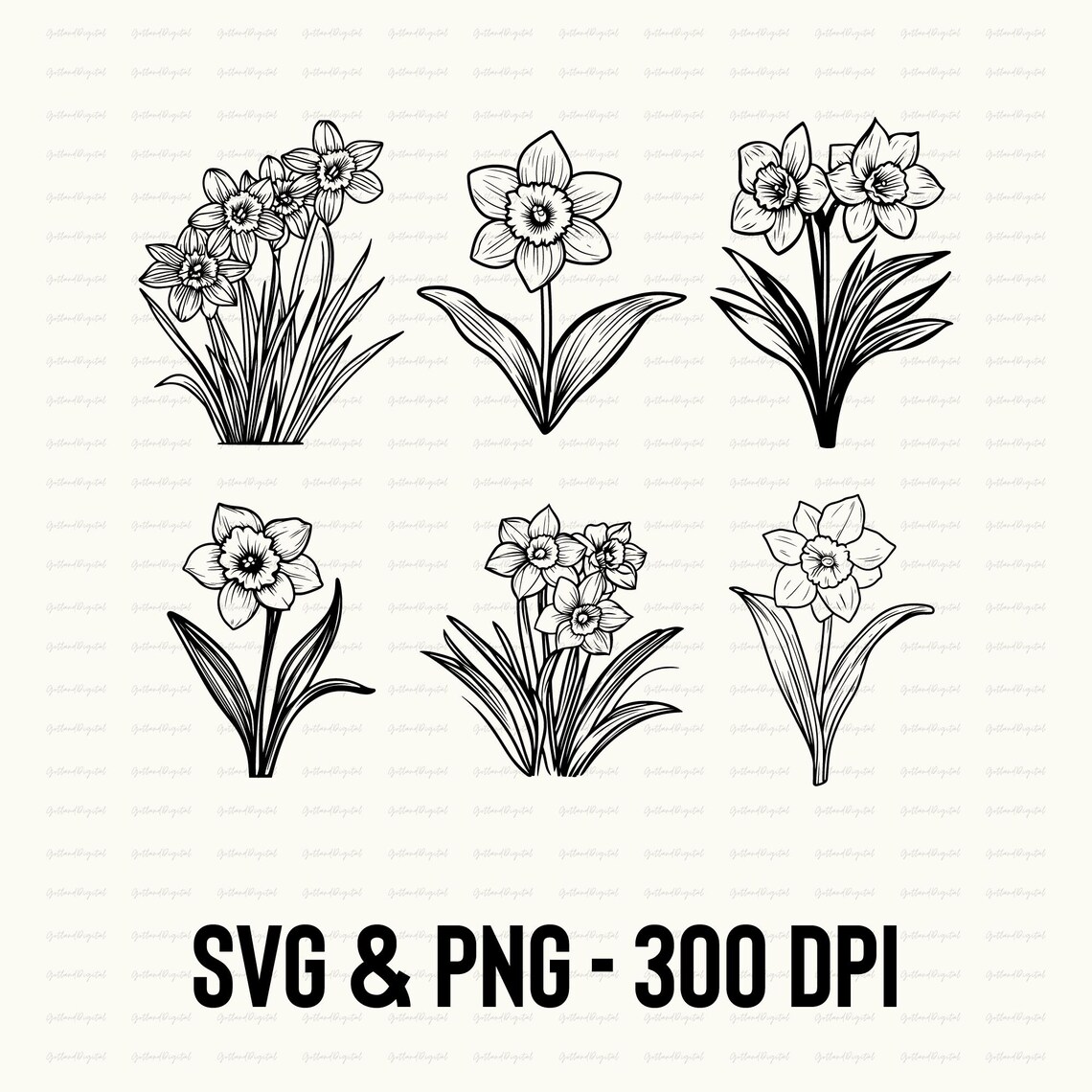 Daffodil SVG PNG Bundle: Floral Clipart, Silhouette Vector (digital ...
