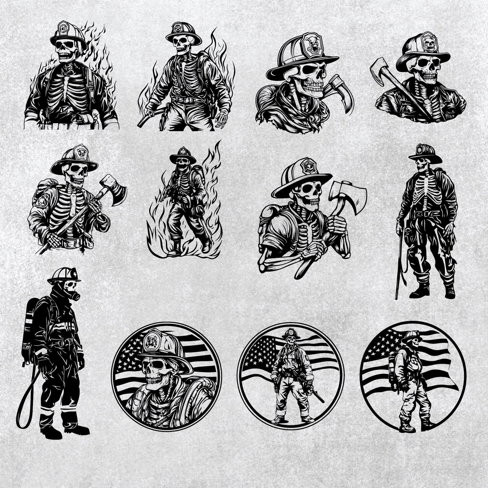 Skeleton Firefighter SVG Bundle: Clipart, Silhouette, Vector (PNG, SVG ...