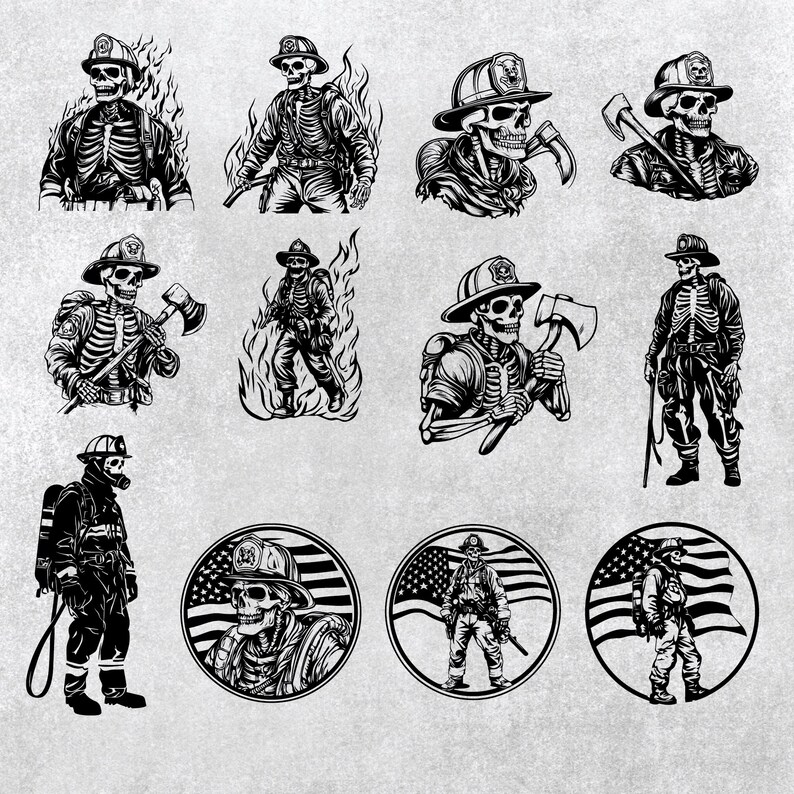 Skeleton Firefighter SVG Bundle: Clipart, Silhouette, Vector (PNG, SVG ...