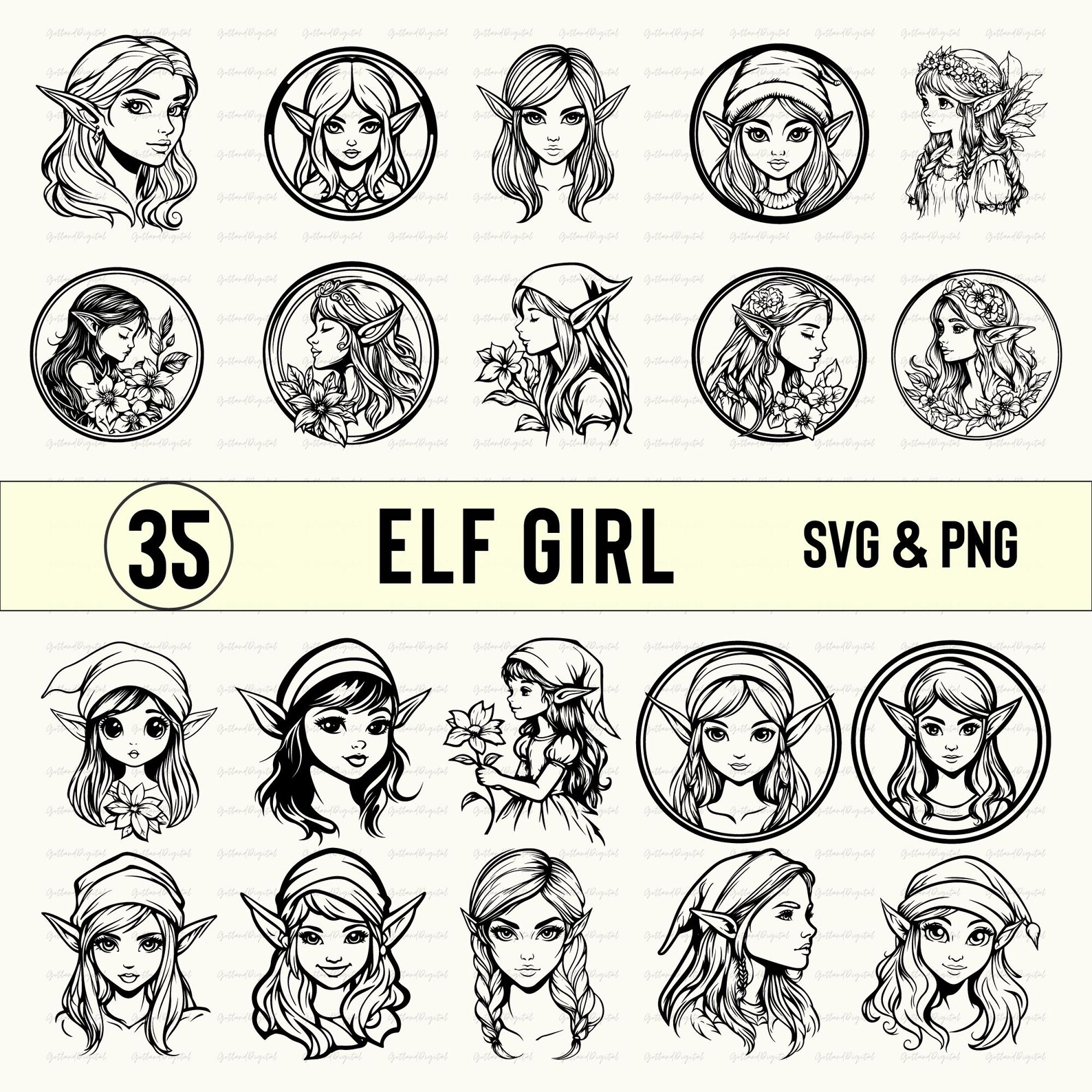 Elf Girl Clipart: Silhouette Vector SVG PNG Cut File - Etsy