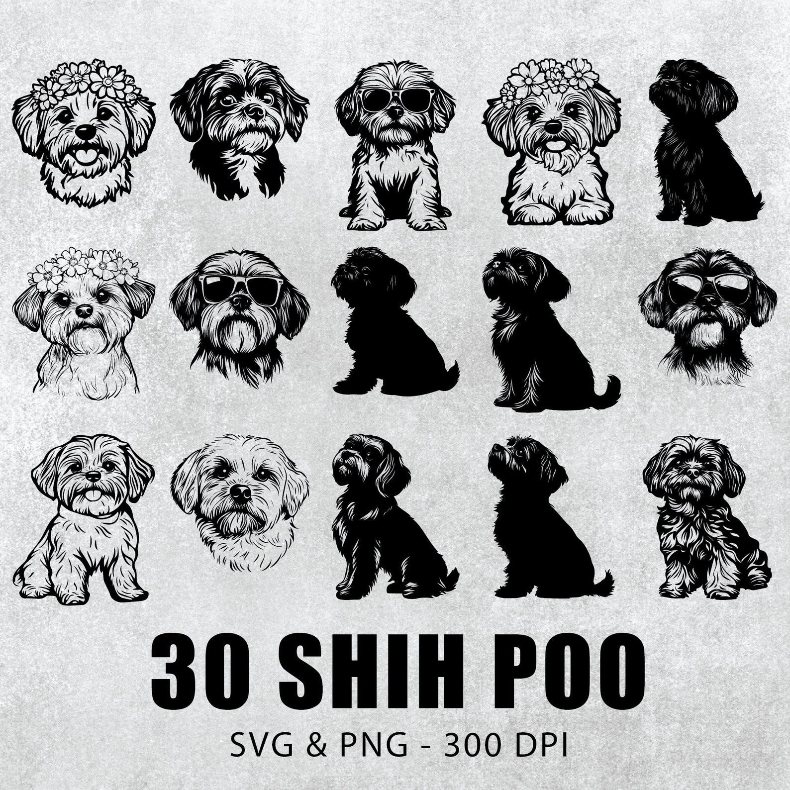 Shih Poo SVG Bundle: Silhouette Clipart Vector Designs (PNG, Cricut) - Etsy