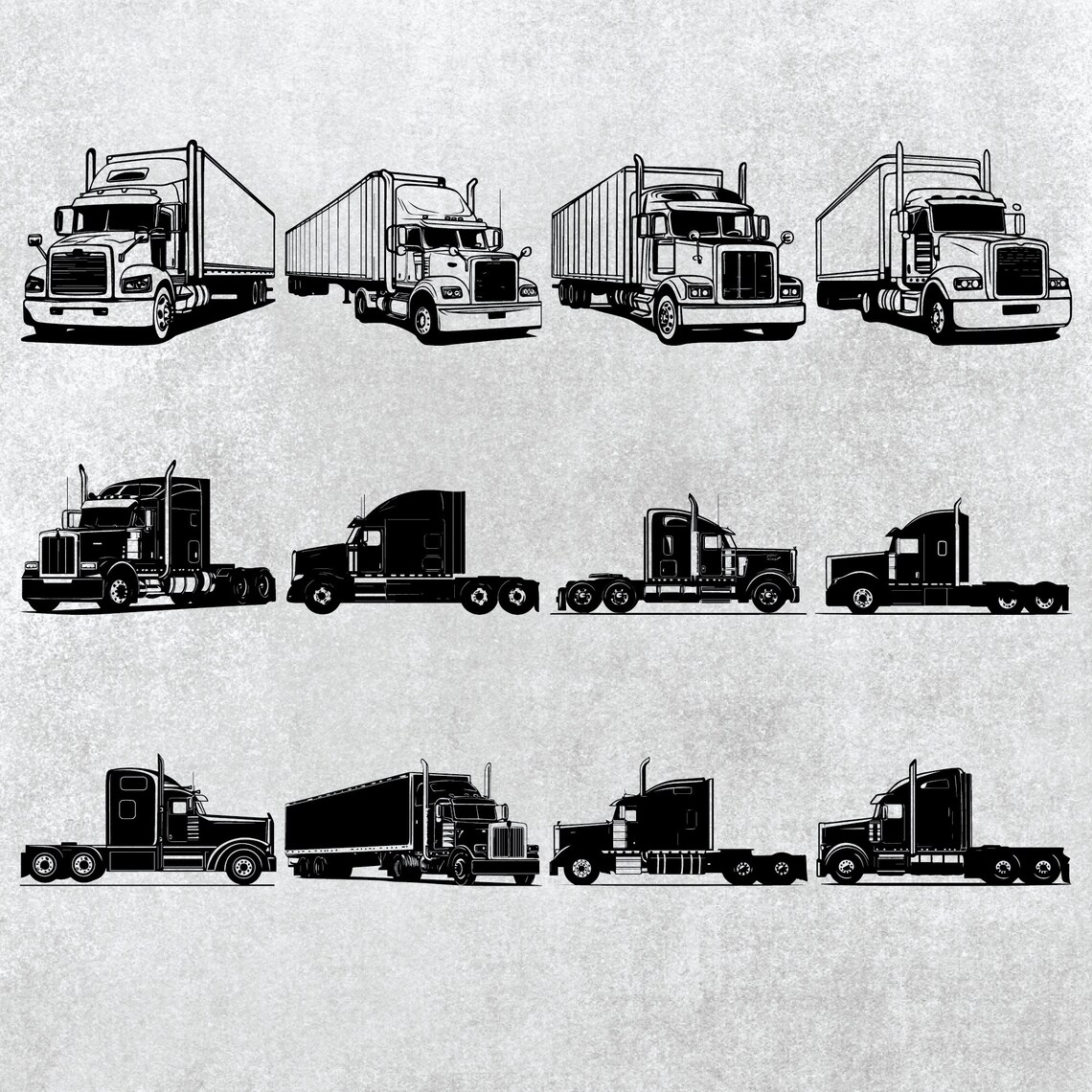 Semi Truck Silhouette Bundle Svg, Semi Truck Svg Vector Set, Semi Truck ...