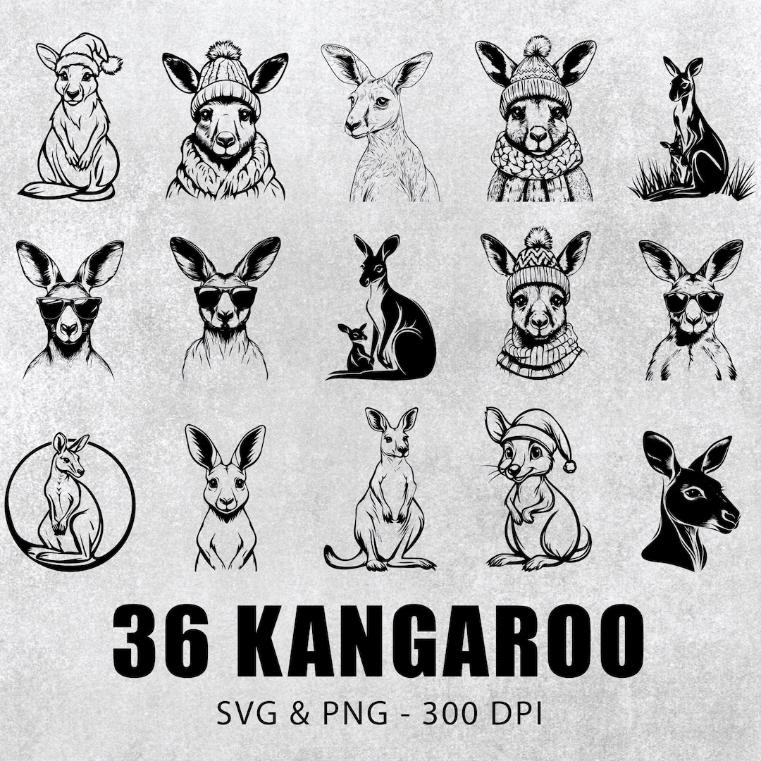Kangaroo Svg Bundle, Kangaroo Vector Set, Kangaroo Clipart, Kangaroo ...