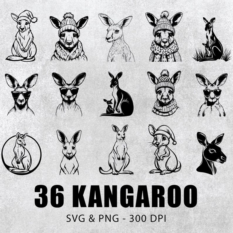 Kangaroo Svg Bundle, Kangaroo Vector Set, Kangaroo Clipart, Kangaroo ...