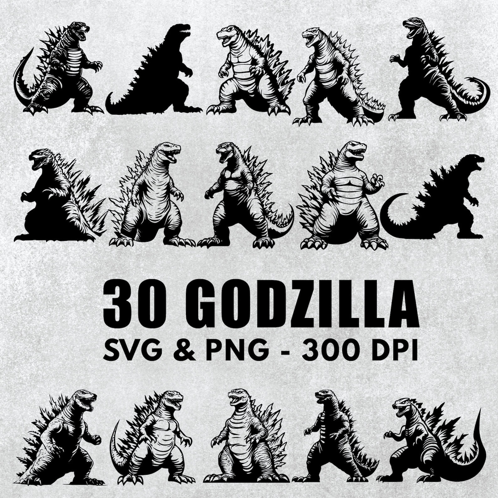 Godzilla Silhouette SVG Bundle: Vector Clipart, Cricut Cut File (PNG ...