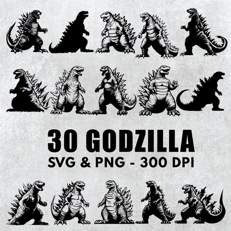 Godzilla Silhouette SVG Bundle: Vector Clipart, Cricut Cut File (PNG ...