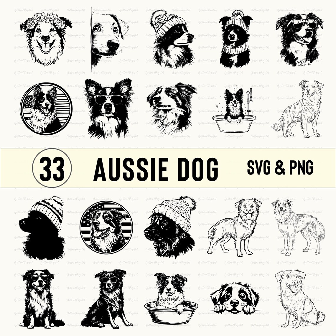 Aussie Dog Silhouette Bundle Svg, Aussie Dog Svg Vector Set, Aussie Dog ...