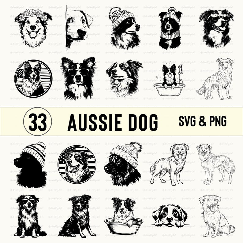 Aussie Dog Silhouette Bundle Svg, Aussie Dog Svg Vector Set, Aussie Dog ...