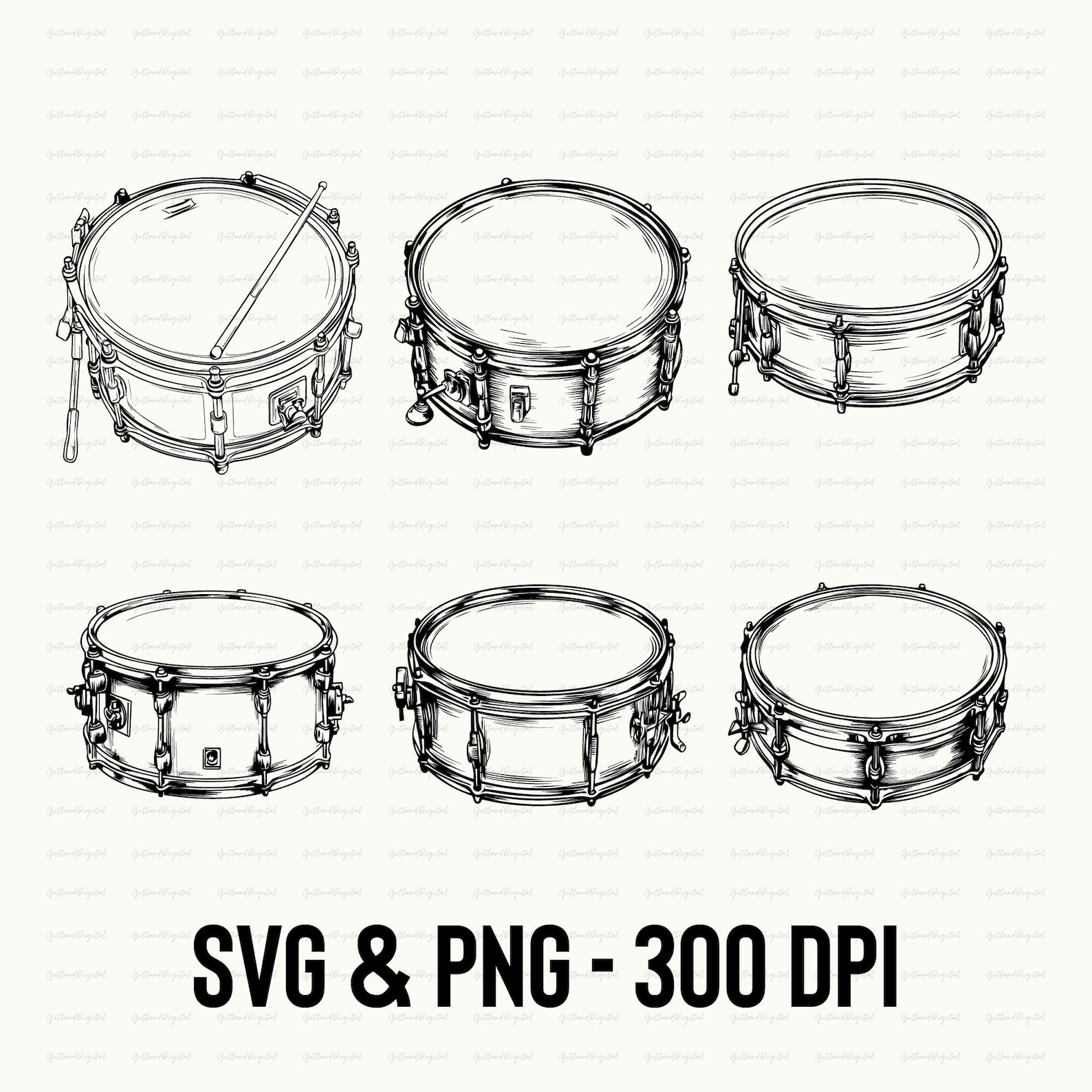 Snare Drum SVG Bundle: Silhouette Clipart Vector Decal (PNG) - Etsy