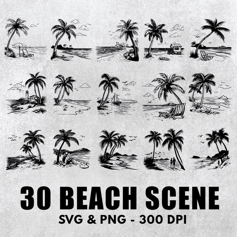 Beach Scene SVG Bundle: Tropical Clipart, Decal Designs (PNG) - Etsy