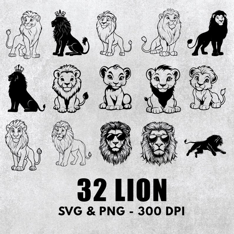 Lion SVG Bundle: Silhouette Clipart, Lion Logo Icon (PNG, Cricut) - Etsy