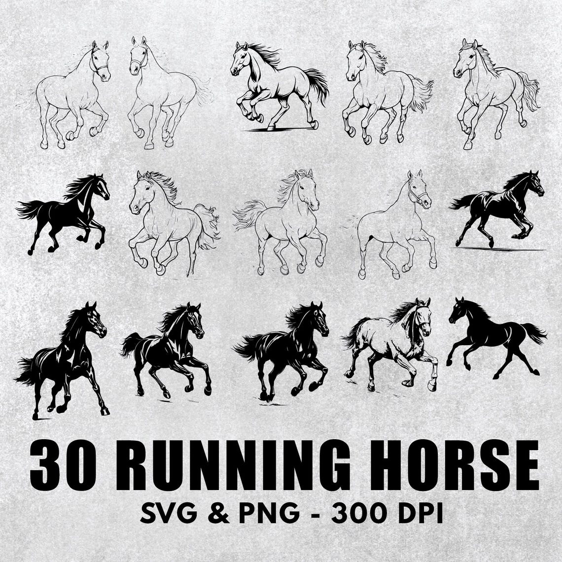 Running Horse Svg Bundle, Running Horse Silhouette Set, Running Horse ...